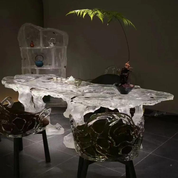 奢茶几透轻明树脂餐椅家用晶吧办软包椅公室台靠背休闲水座椅桌子