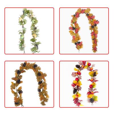 跨场境亚马装逊秋季枫叶仿窗GOK真花瓜果花环丰收节饰圈橱商家居