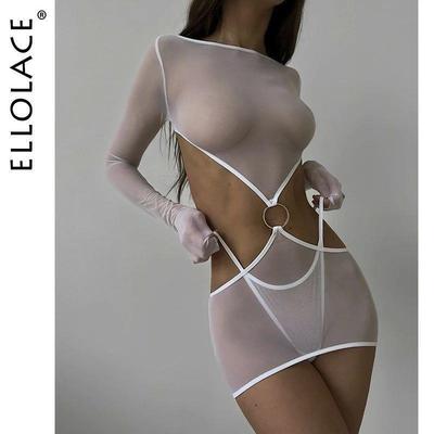 Ellolace Sensual Lingerie Transparent Babydoll Sheer Mesh Cu