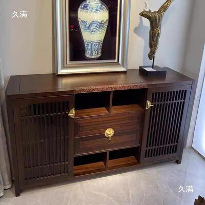 中客厅储物柜靠墙KSR木落地新式乌金木餐关边柜玄柜黑檀色新款实
