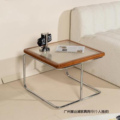 复古木简家用藤编茶几bJmjRZty法式约现代璃小户型边几客原厅方形