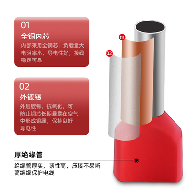 欧式管型TE0508 7508 1008 1508 2508双线绝缘并线冷压接线端子