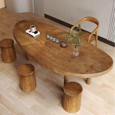茶几网组合大板圆创客厅家用茶意几红阳台原木泡IHP茶椭桌子鹅蛋