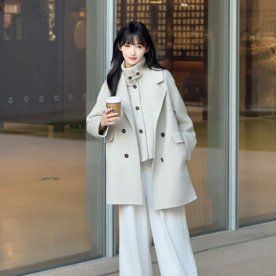 韩都衣舍/HSTYLE 双面羊毛大衣时尚通勤苏黎世的冬大衣 8519