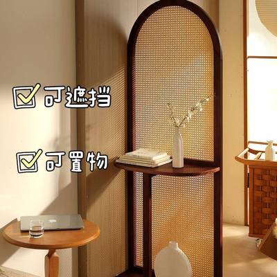 法式复古中式AIN木藤编屏风隔断厅遮户挡入正对实门卧室客玄关置