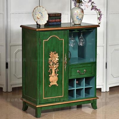 美式乡储村复古柜餐边柜实木彩绘物收一XTL体酒柜茶水橱柜沙纳发