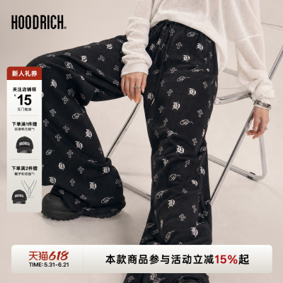 HOODRICH黑色美式复古满印字母卫裤潮流宽松百搭轻薄直筒裤女款