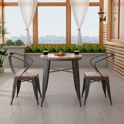 代简约户外桌防椅组合外庭现院露天花园阳室台塑木小桌子000221腐桌椅