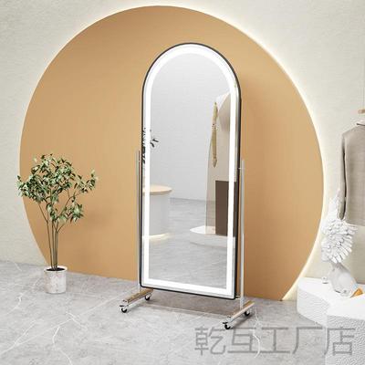 全身FUL补镜可动服店试衣移镜LED光灯带轮不锈钢大落地试衣装穿衣