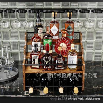 多跨境现代简约木质属层酒架收JJ27049红酒威士忌多瓶金纳陈列架