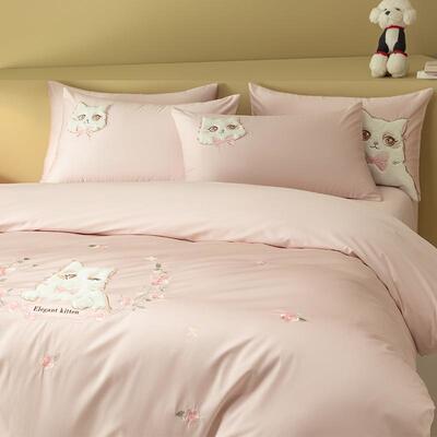 202新款A6618-2026类100支全棉纯棉绣花偶四件-布套猫系列