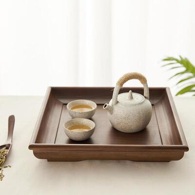 千鹤黑胡简桃果实长方形茶盘茶盘水托盘现代家用复古木中式木质约
