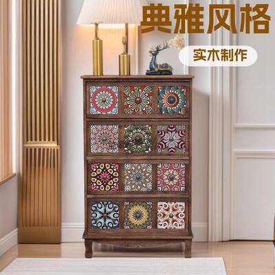 国潮复古实斗柜彩绘客木厅储物纳柜抽屉收柜阳台UFM多层置物式柜