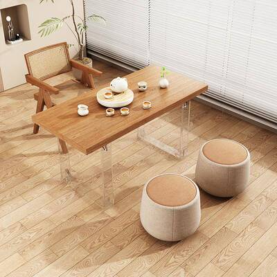 阳现台茶浮桌椅组合亚克力悬茶几小户型木泡茶实桌代简约日式AUD