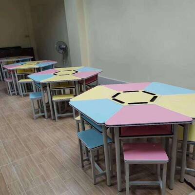 学校六边FH-9674形拼合桌组桌梯形创客教室课桌桌接椅六角桌团体