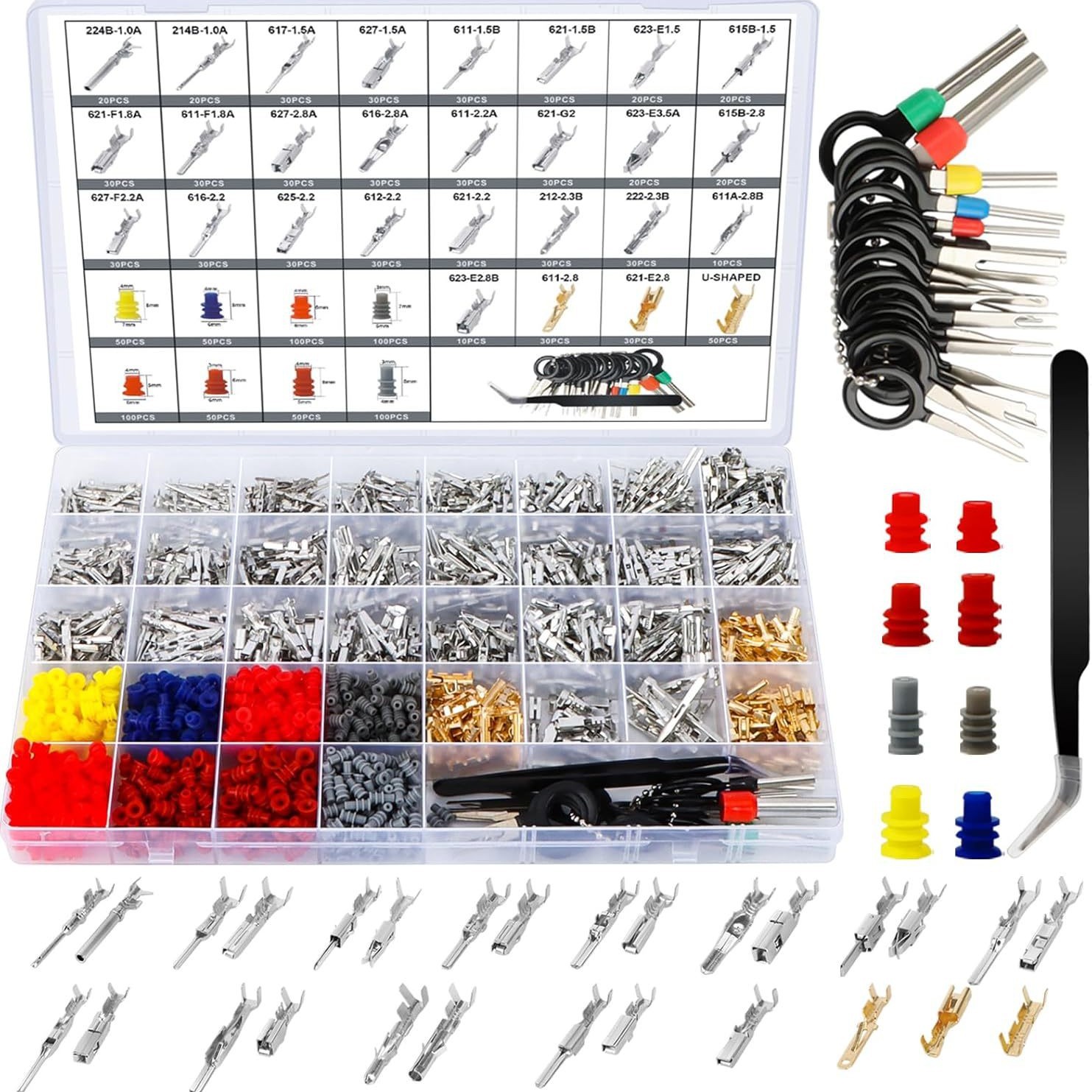 1379PCS 969Pcs汽车端子套件 28种 1/1.5/1.8/2.2/2.3/2.8/3.5mm