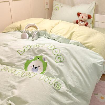 夏季卡通小狗学生宿洗棉上下铺三水套床单被套PBB寝舍室床件上用