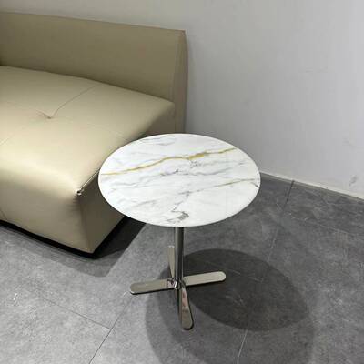J现^天然发大理石轻奢代简约沙发小边角几几边柜NLW家用商用圆形