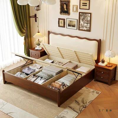 法式复古全实床木奶油床风代简约双人轻WPH奢现中古风婚床