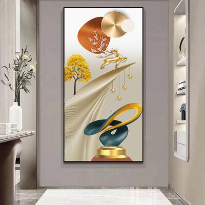 轻奢玄关装饰画AMA客厅走廊尽头墙上挂画过抽象入户口进门楼梯壁