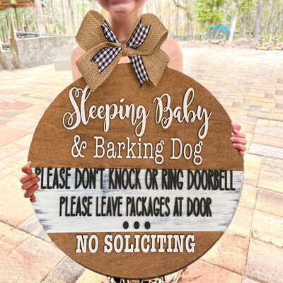 Sleeping Baby Barking Dog Door Hanger熟睡婴儿和吠叫狗门挂牌