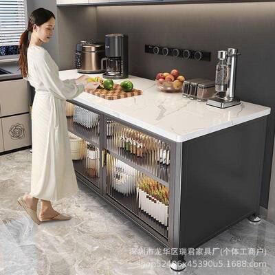 开门岩板对厨房落地多层收纳柜多功能微波炉烤箱切VGT餐边柜台阳