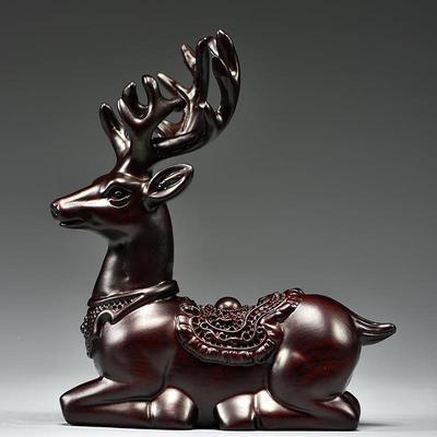 工黑檀木雕梅花鹿LDS01175摆件家居客厅实麋一对艺品木桌鹿面摆设
