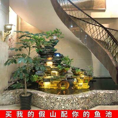 单体单假山石造景庭装院饰KIW假山流山水泉摆件喷别墅阳台大厅景