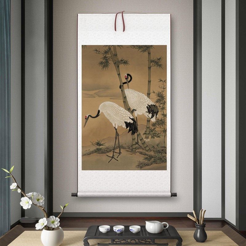 边景昭《a竹鹤图》客厅书房茶室祥瑞仙鹤装饰挂画玄关高清卷轴字