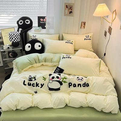 可爱熊猫棉床上绣四件套毛巾水洗床EX202402品学生宿舍被床单三件