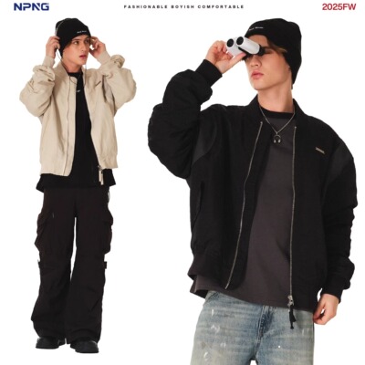 美式复古字母印花夹克外套