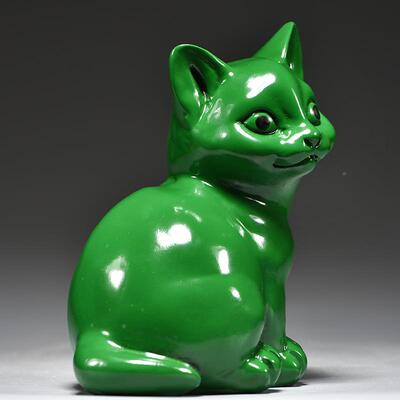 色实木质猫咪雕刻摆动物屋木XCYZ0122头小猫家居客厅房补角装饰工