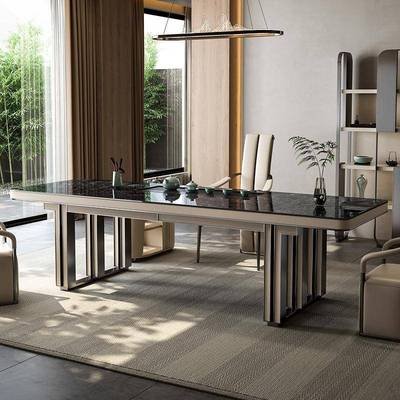 高奢泡石岩茶板茶台办公室大板功夫现代简约茶桌椅组合一端桌XAM