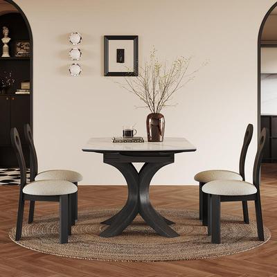 8V复古餐岩板桌0可伸缩方圆两用黑CZ-915实色225新款意式轻奢木餐