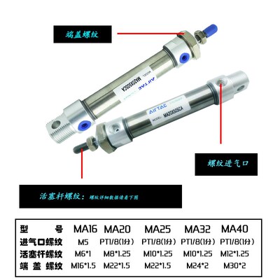 长行程迷你气缸MA16/20-250/300/400/500/600/700/800/900S-CM/U