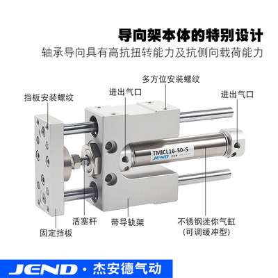 TMIM12带导向TMICM20支架TMICL16气缸25X50X75X100X125X150X200-S