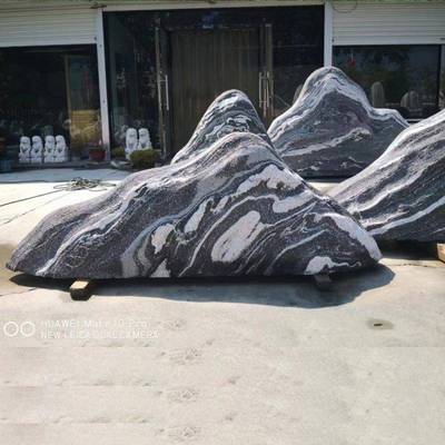 雪景浪石组合石景石枯山水造摆雪浪切片景983观石加工泰山石切片