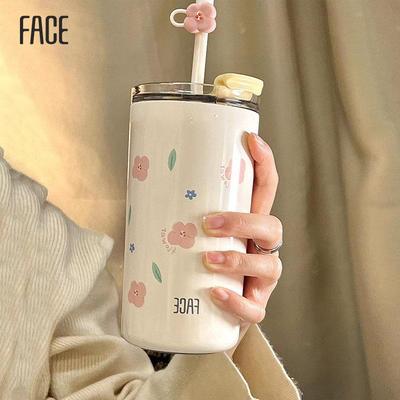 face保温杯女生高颜值水杯吸管大容量316不锈钢咖啡杯子新款2025