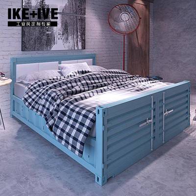 l复oft美式铁艺集装1.景8m床古个性主LA-56895题酒店区民宿铁架床