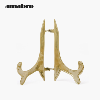 日本Amabro复古手工黄铜盘子支架展示盘架 装饰挂盘架茶饼架托架