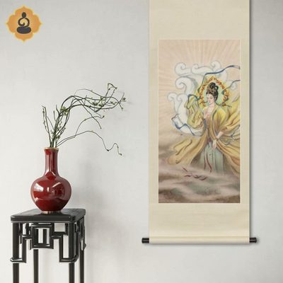 工笔神仙人物国画玄狐元君九尾狐画像玄关书房中式画轴卷轴挂画框