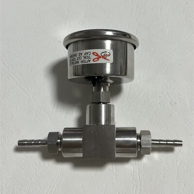 不绣钢压力表41-47mm三通倒刺接头宝塔咀接软管6bar90psi 杆径4mm