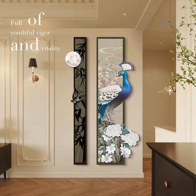 中国风花鸟客厅LWC背景墙装饰画壁画两法正式复古联对门入户画挂
