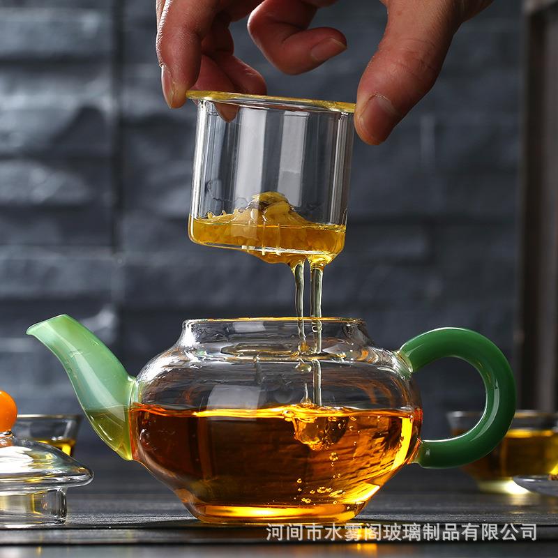硼高围炉煮茶玻璃量茶具花草茶壶带过滤内胆小容茶壶硅翡翠壶翡翠