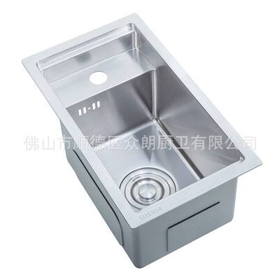 304不锈钢拉丝小单槽带盖板隐藏式水槽横竖安装吧台盆带龙头2543