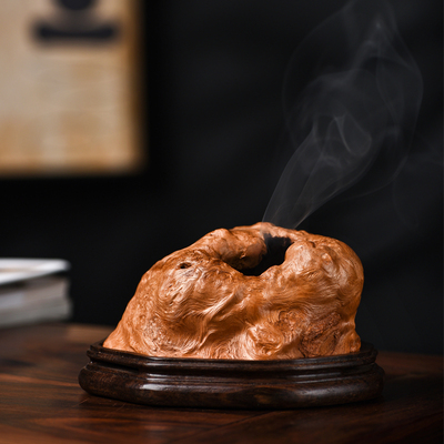 实木香炉家用室内m荔枝木随形倒流香炉茶道檀香炉复古木质香薰炉