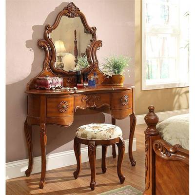 美梳妆台化妆台妆镜组合卧奢室子欧式轻小户型实XVP木化妆桌式梳