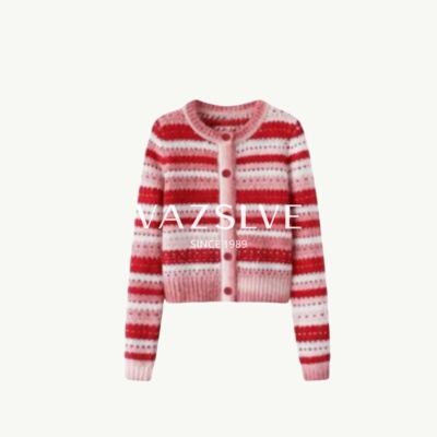 【VAZSLVE/全新奢品】捡漏新款宽松复古条纹圆领针织开衫上衣9825