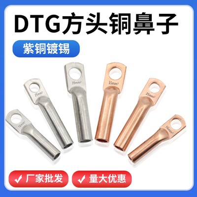 DTG方头铜鼻子 管压式国标紫铜镀锡接线端子35/50/70平方线耳接头