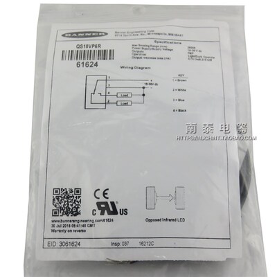 原装正品 BANNER 邦纳光电传感器 QS18VP6R 光电开关 61624